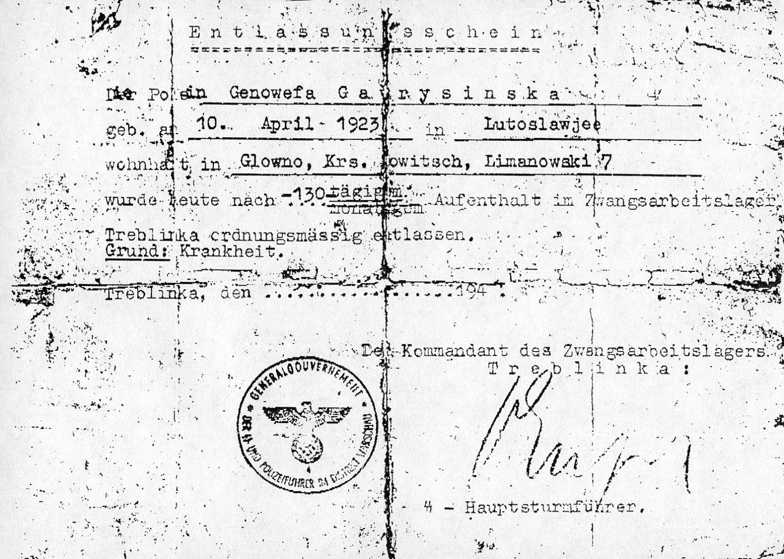 Gawrysińska Genowefa – Muzeum Treblinka